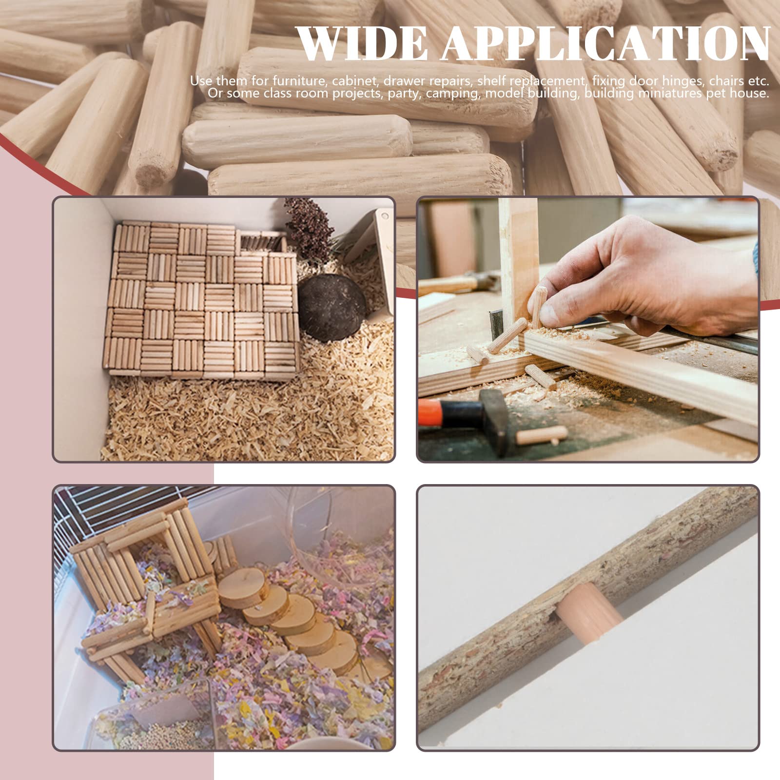 Hilitchi 900Pcs 6mm 8mm 10mm L Fluted Wood Dowel Pins & 1/4β 5/16β 3/8" L Fluted Wood Dowel Pins
