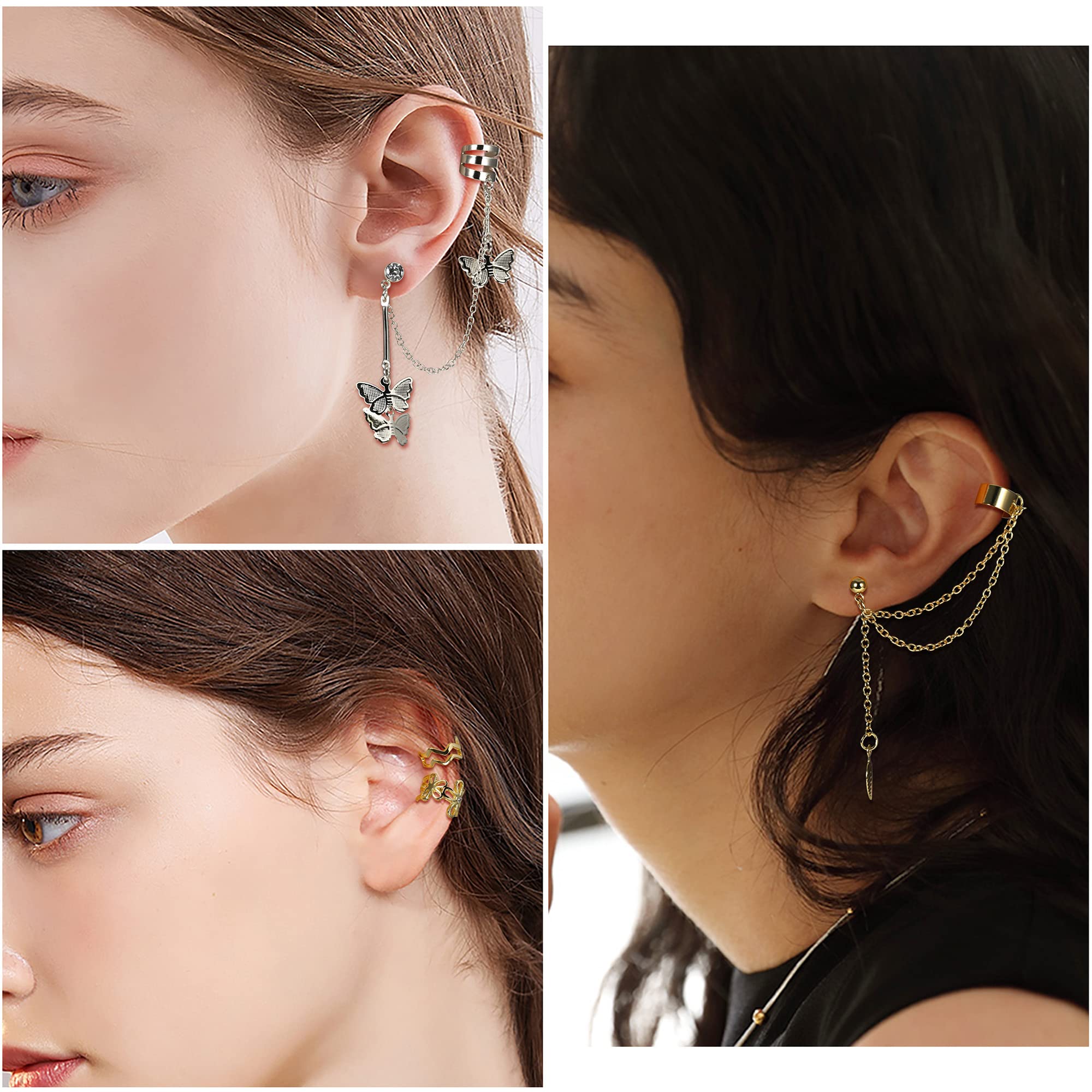 HAIAISO 51Pcs Ear Cuffs for Women Non Piercing Adjustable Ear Cuff Earrings Cuff Chain Earring Clip On Cartilage Helix Wrap Earrings
