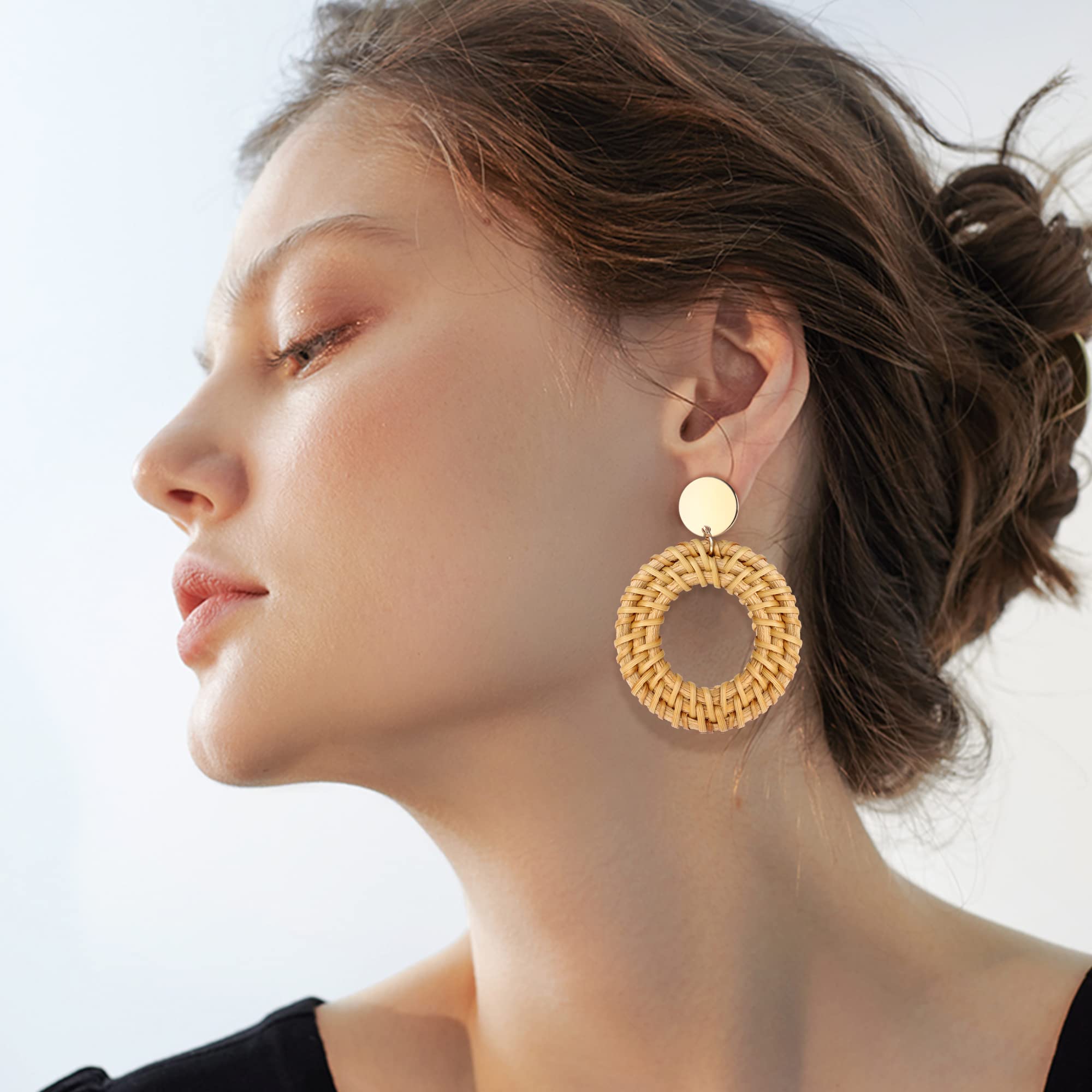 FIBO STEEL Gold Clip on Earrings for Women Clip Drop Dangle Earrings Retro Rectangle Geometric Statement Earrings for Non Pierced, 9 Pairs (Mix Color)