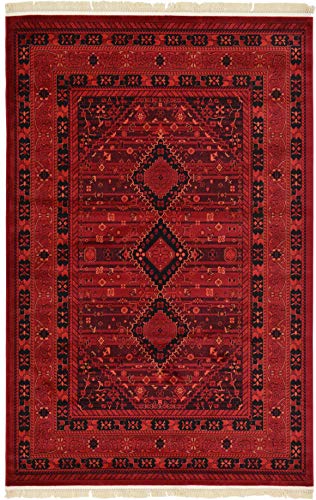 Unique Loom Tekke Collection Area Rug - Sheibani (6' 1" x 9' Rectangle, Red/ Black)