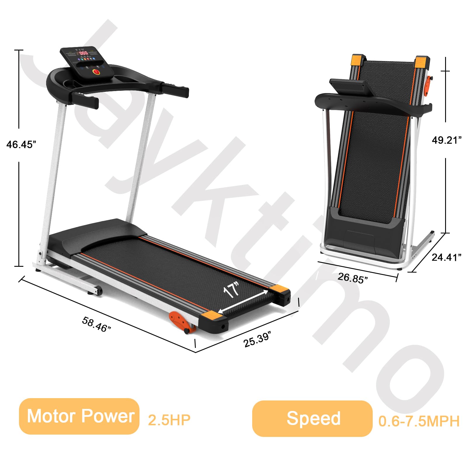 Foldable Treadmill with Incline,2.5HP Electric Walking Machine for Home Workout, Adjustable Programs, 220 LB Capacity, MP3-Compatible