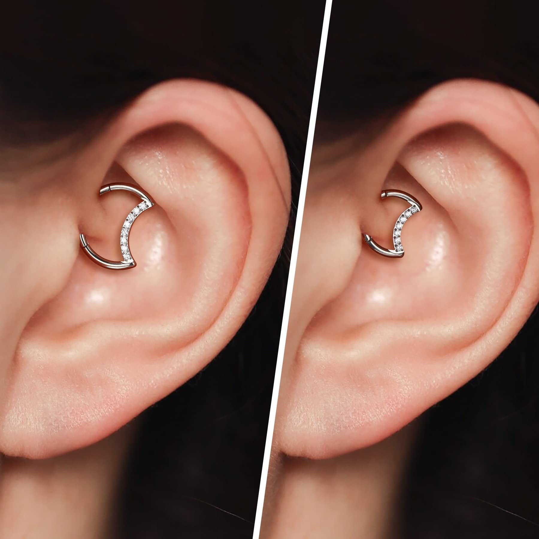 Mooncrush Jewelry G23 Solid Titanium Septum Rings 16G Moon Cilcker Cartilage Helix Earrings Hoop Higned Segment Silver Daith Earring Piercing Jewelry Surgical Steel