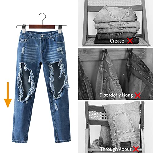 Nature Smile Solid Wooden Skirt Pants Hangers 20 Pack,Premium Wood Bottom Shorts Hangers for Slacks Trousers with Larger Adjustable Anti-Rust Clips (Retro)