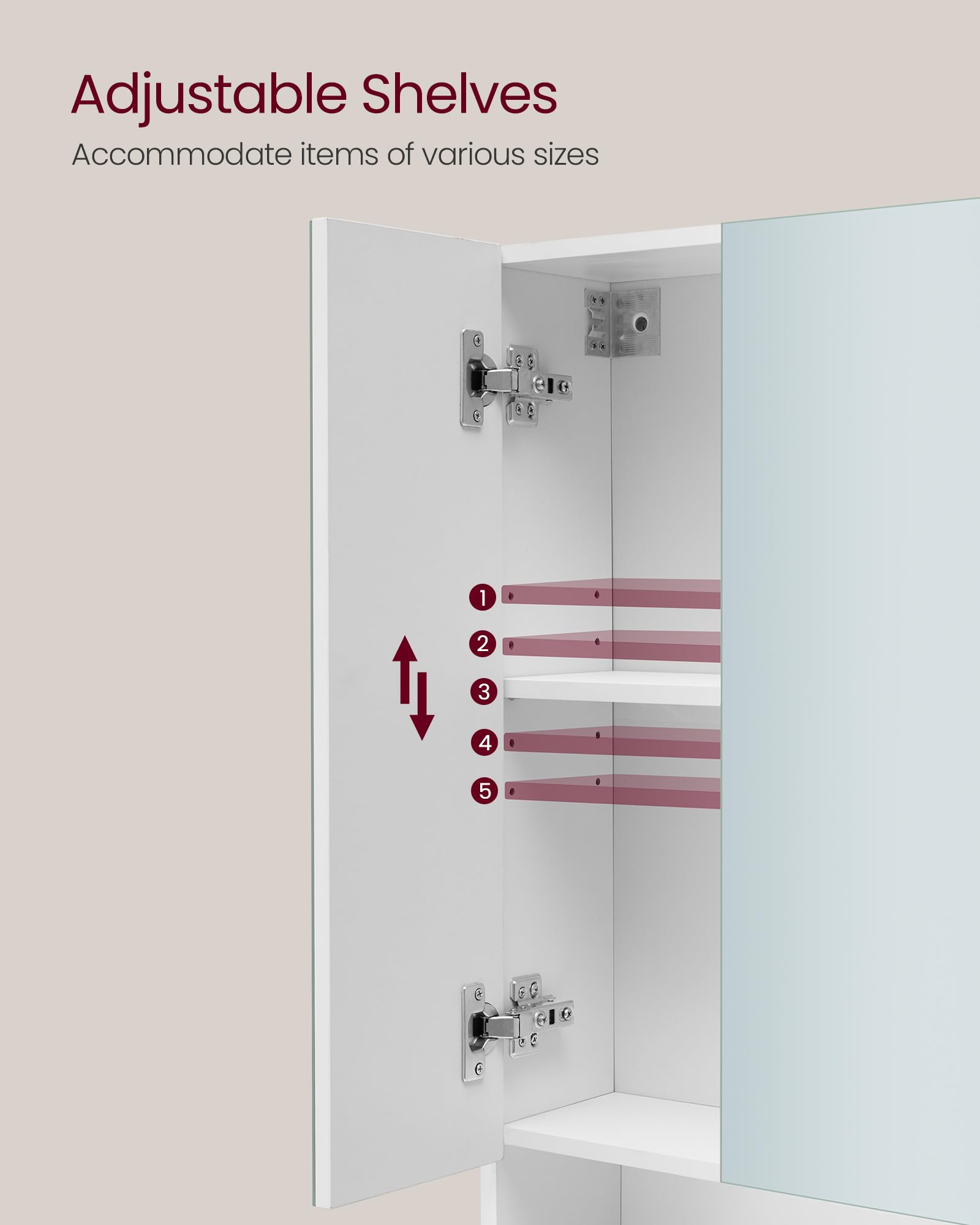 VASAGLE Medicine Cabinet Mirror, Bathroom Mirror with Storage, Bathroom Mirror Cabinet, Wall Mirror Cabinet, Open Compartment, Adjustable Shelves, 6.5 x 27.6 x 29.5 inches, Cloud White UBBK129W01