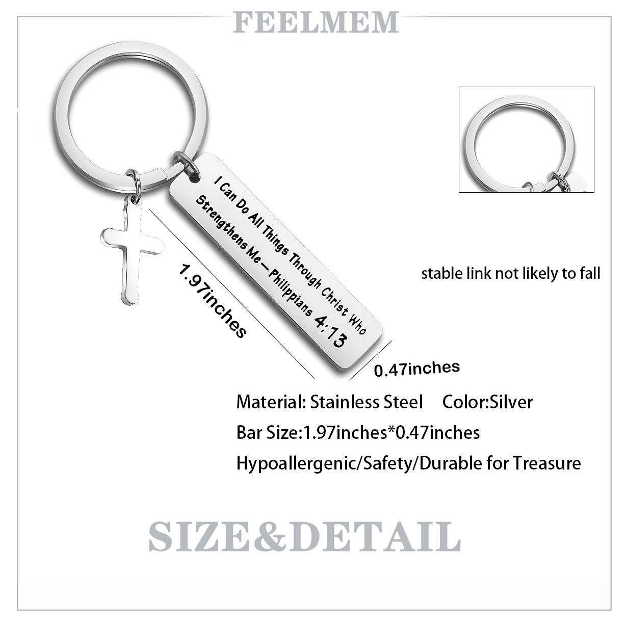 FEELMEM I Can Do All Things Through Christ Who Strengthens Me Philippians 4:13 Keychain Religious Jewelry Christian Gifts(Keychain)
