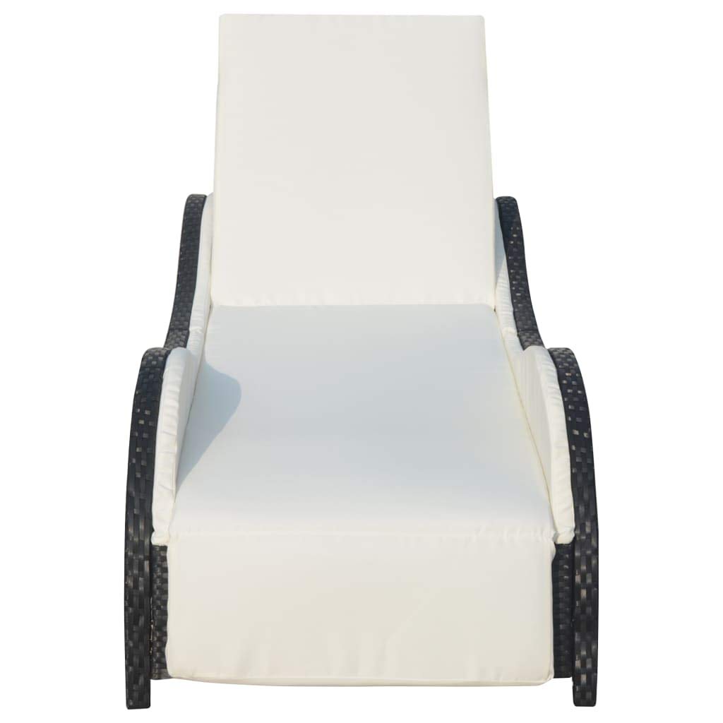 vidaXL Sun Lounger with Cushion, Black Poly Rattan - Stylish and Comfortable Patio Furniture with Adjustable Backrest and Weather-Resistant Material