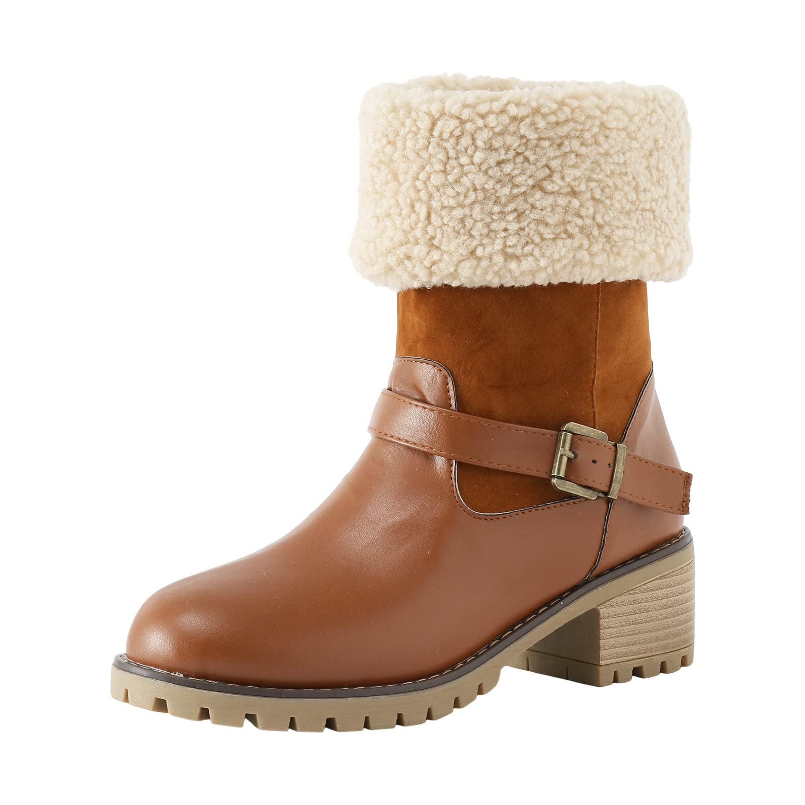 Foldap Knee High Boots Women Winter Cotton Boots,Low-Heel Thermal Comfortable Outdoor Non-Slip Outdoor Mid-Calf Snow Boots