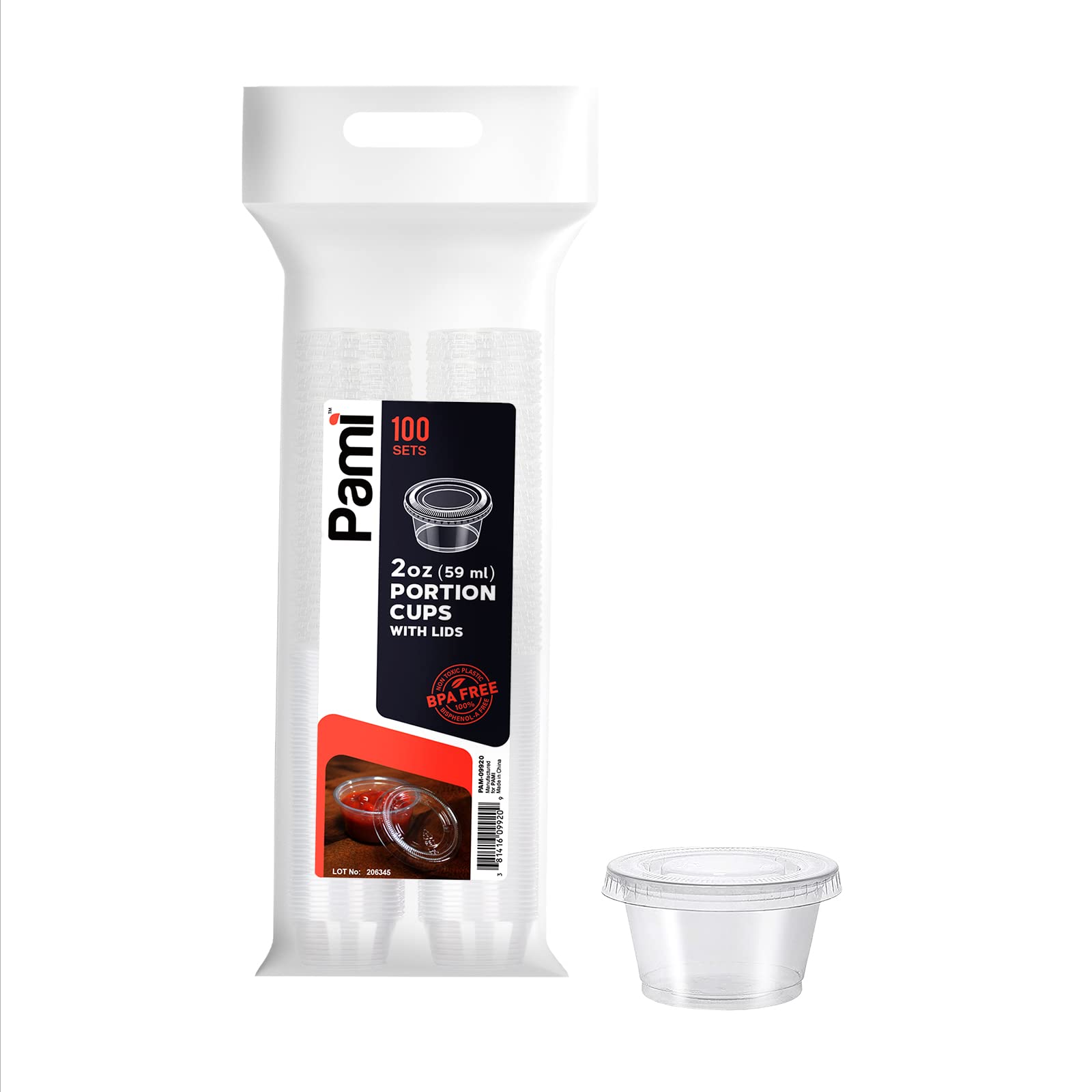 PAMI Portion Control Cups With Lids [4oz, 100-Pack]- Small Meal Prep Plastic Food Containers- BPA-Free Disposable Ramekin Cups- Deli Containers For Condiments, Sauces, Salsas, Dips, Jello Shots