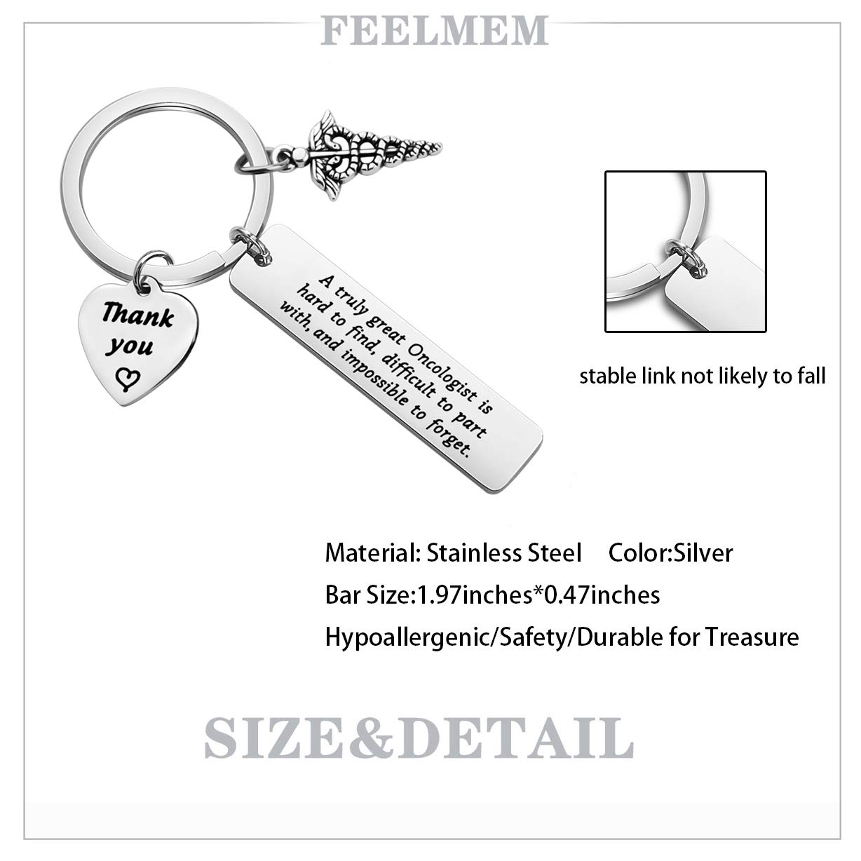 FEELMEM Oncologist Keychain Oncologist Gift A Truly Great Oncologist is Hard to Find and Impossible to Forget Keychain Thank You Gift Retirement Gift for Oncology Doctor (Silver)