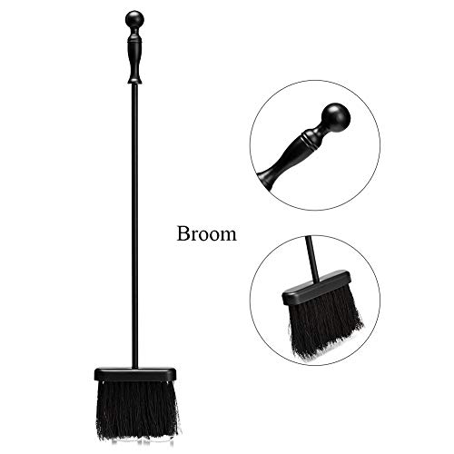 DOEWORKS 4 Pieces Fireplace Tools Sets with Handles Wrought Iron Fire Tool Set for Indoor Fireplace and Outdoor Fire Pit (Poker, Tongs, Shovel, Brush)