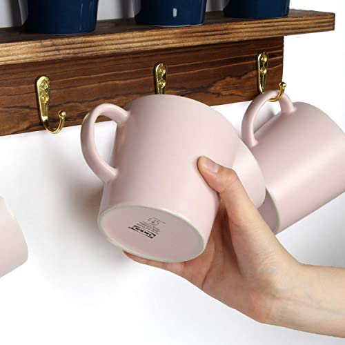 JACKCUBE Design Coffee Mug Rack, Wall Mounted Wooden 12 Coffee Cup Holder Organizer with Coffee Sign for Home Kitchen Cafe Decor - MK737A