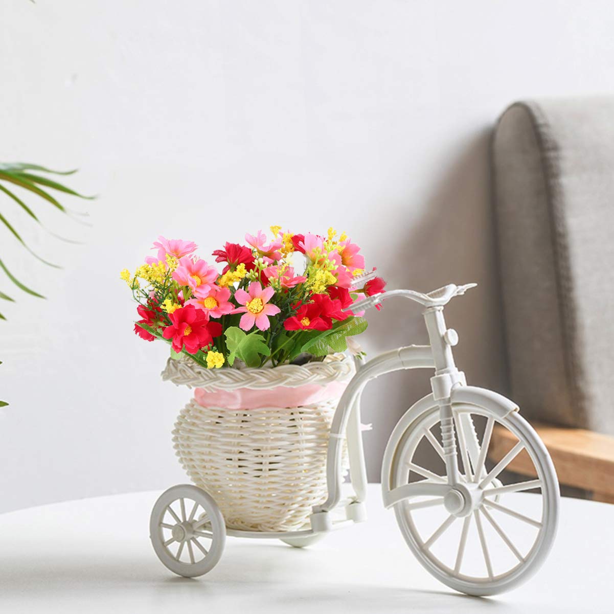 Garneck Artificial Daisy Flower Garden Silk Flower Baskets Bike Stand Mini Nostalgic Planter Bicycle for Home Wedding Decoration