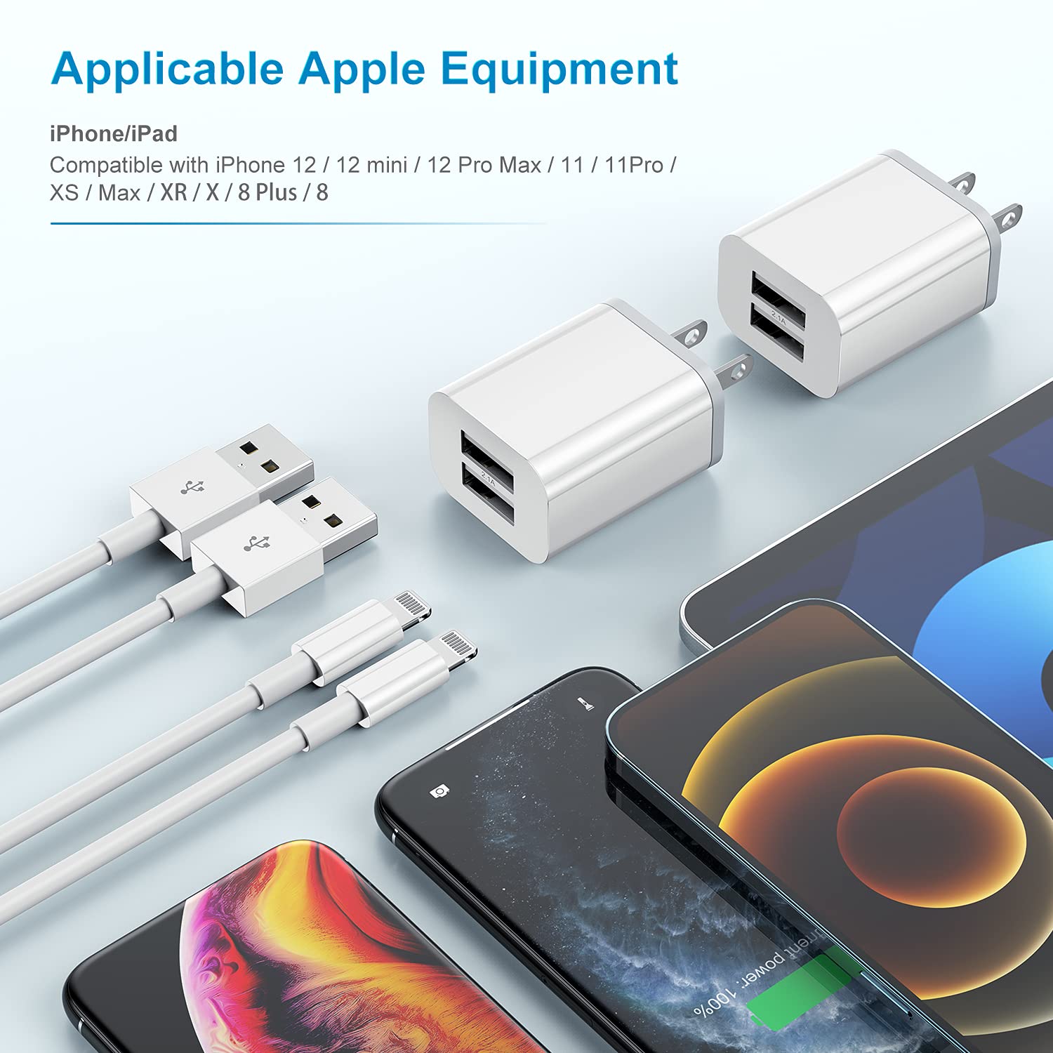 iPhone Charger with Wall Plug,[MFi Certified] 2Pack 3ft Lightning Cable and Dual USB Wall Charger Block Adapter,iPhone Charging Cord for Apple iPhone 13/12 Mini/11/XR/X/Xs Max/8/7/6s Plus/SE/5/iPad