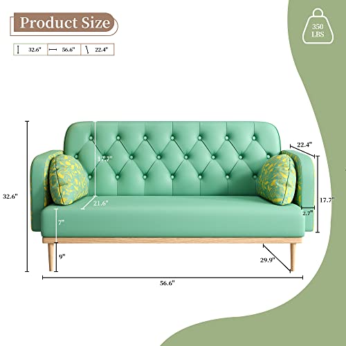 PHOYAL Loveseat Sofa, Mid Century Modern Decor Love Seat Couch, 56" 2-Seater Sofa Double seat Modern Sofa for Living Room, Apartment, Studio,Office & Small Space (Green)