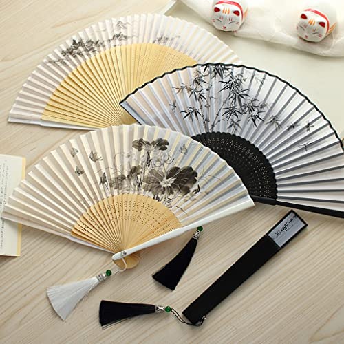 Folding Fan Ink Retro Wind Women's Fan Chinese Style Gift Folding Fan Summer Folding Floral Pattern Fabric Folding Fan (Yellow 2) (Yellow 2)