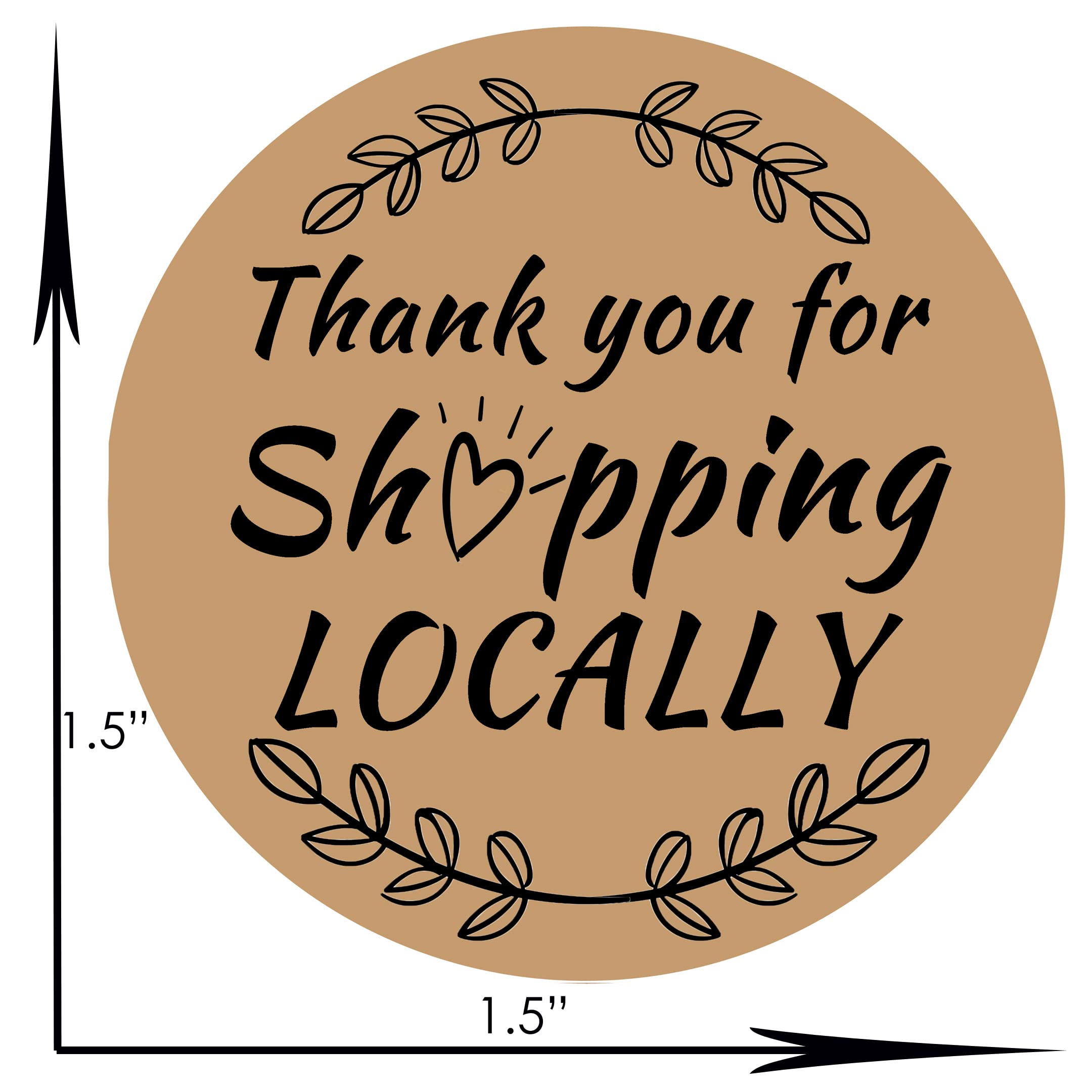 Thank You for Shopping Locally 1.5" Round Kraft Paper Stickers (Roll of 500)