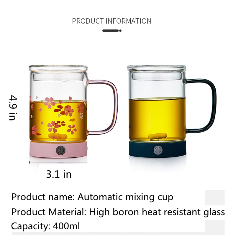 Jadelute Automatic stirring cup, high borosilicate glass, suitable for coffee, milk,granule,syrup,sachets and other drinks丨Sakura 400ml
