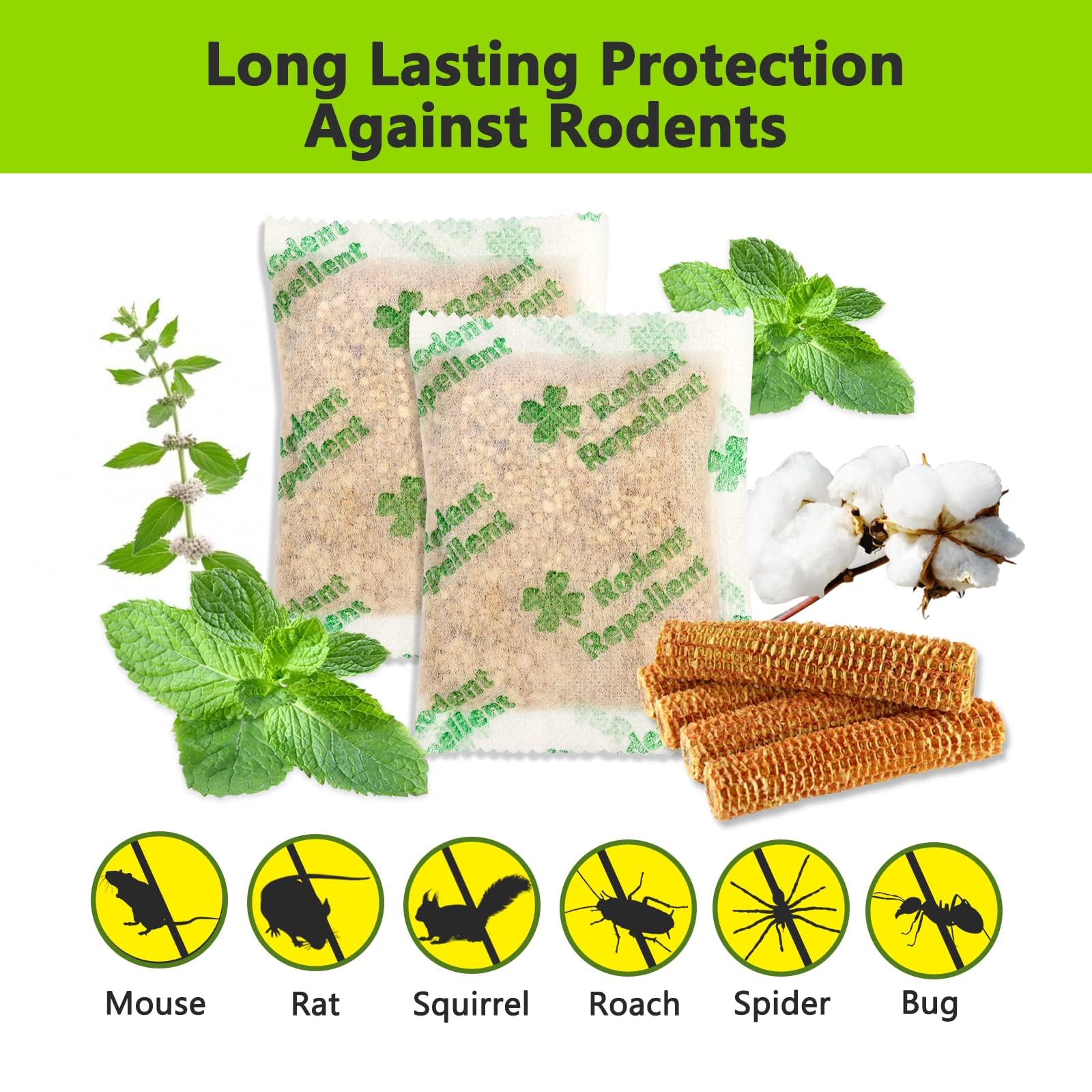 Mice Repellent for House 10 Pouches,Peppermint Oil to Repel Mice and Rats, Plant-Based Mice Repellent for House Squirrel Repellent Rodent Deterrent for Indoor Use