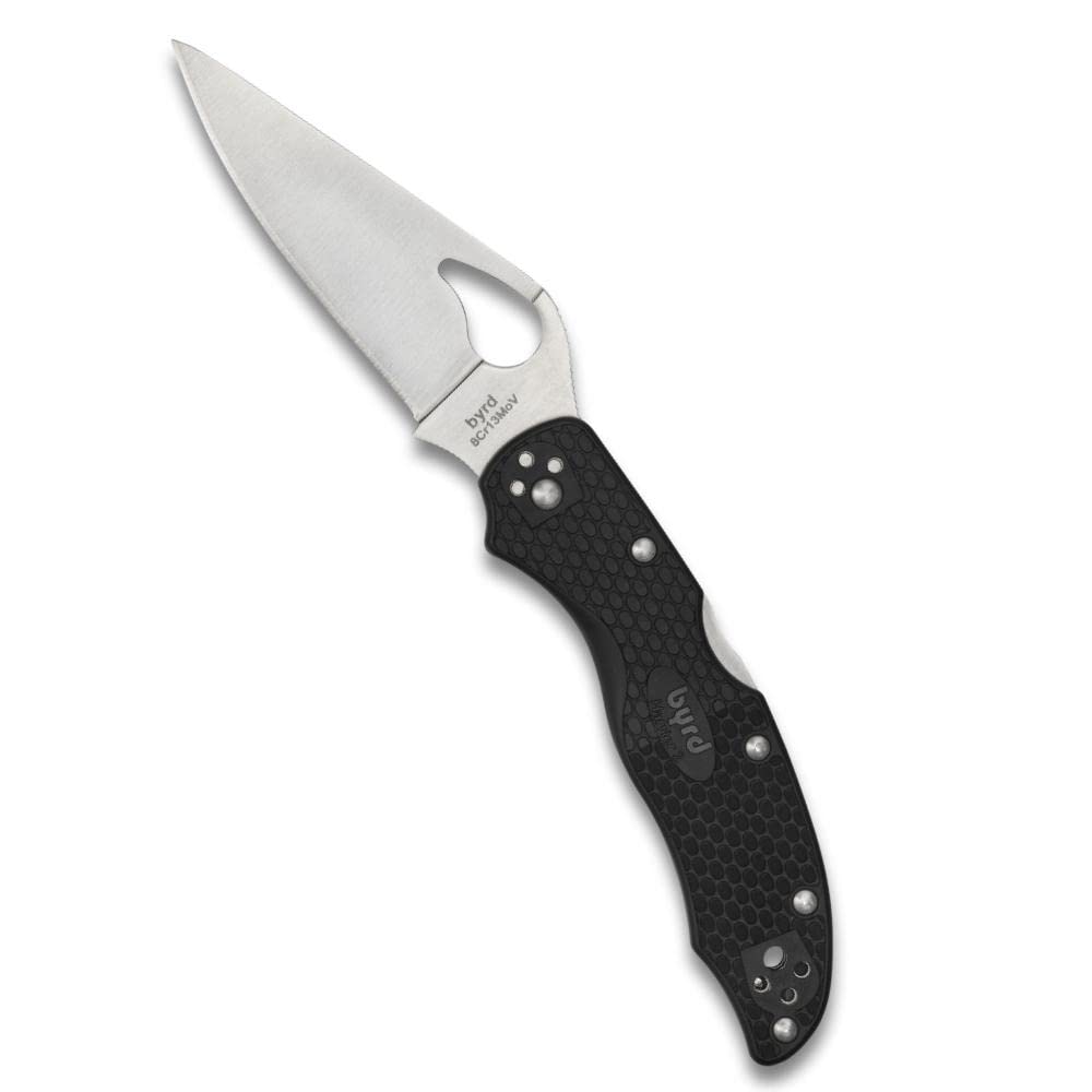 Spyderco Byrd Harrier 7.62" Lightweight Knife with 3.36" 8Cr13MoV Steel Blade and Black Non-Slip FRN Handle - PlainEdge - BY01PBK2