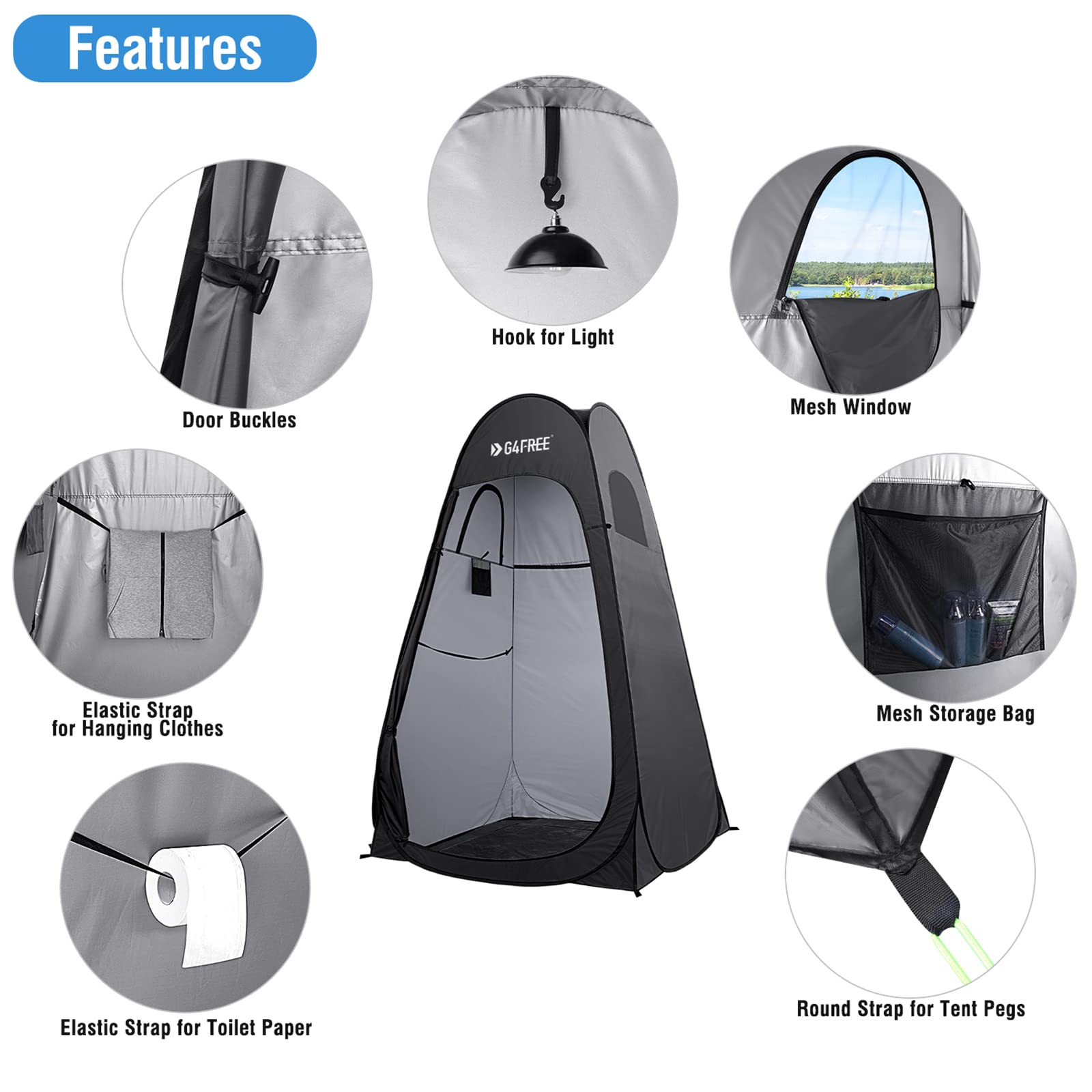 G4Free Pop Up Privacy Shower Tent Portable Outdoor Changing Room Camping Toilet Sun Shelter with Carry Bag(Green)
