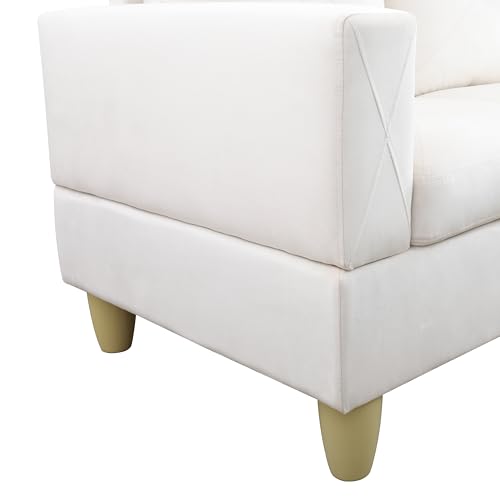 LostCat 97" W Sectional Sofa with Chaise, Flannel Modular Sectional Sofa, Modular Couch, L Shaped Sofas & Couches White Sectional Couches for Living Room Furniture Sets, White