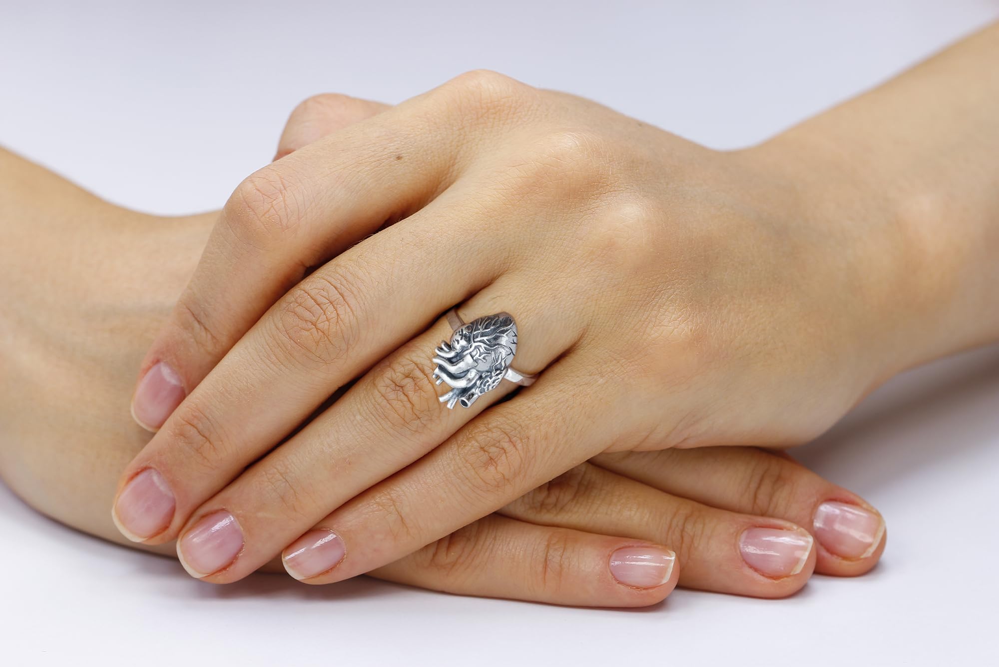 FashionJunkie4Life Anatomical Heart Ring - 925 Sterling Silver, Sizes 6-10, Lifelike Real Heart (9)