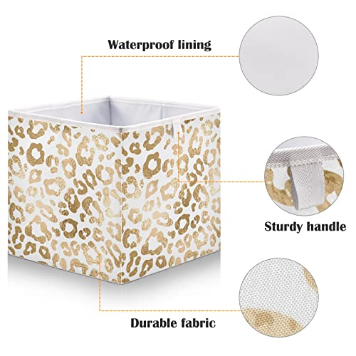 Golden Leopard Texture Storage Basket Storage Bin Rectangular Collapsible Toy Boxs Decorative Storage Boxes Organizer for Home Laundry Room