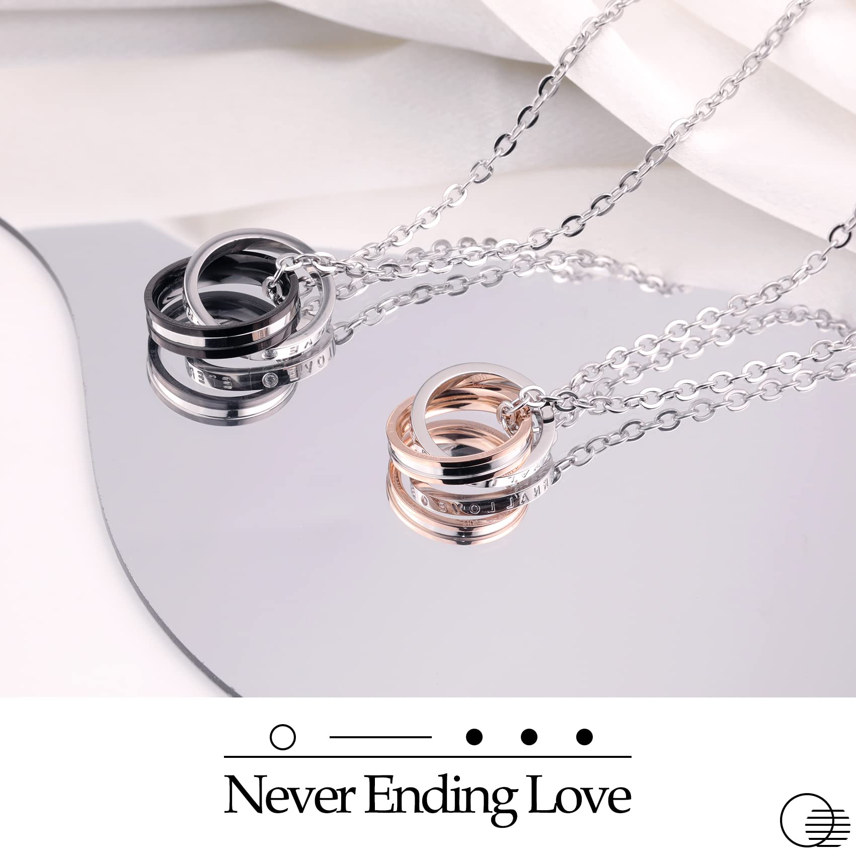 Feraco His Hers Matching Set Necklace For Couples Titanium Stainless Steel Promise Love Pendant Necklaces Gifts for Anniversary & Valentines Day