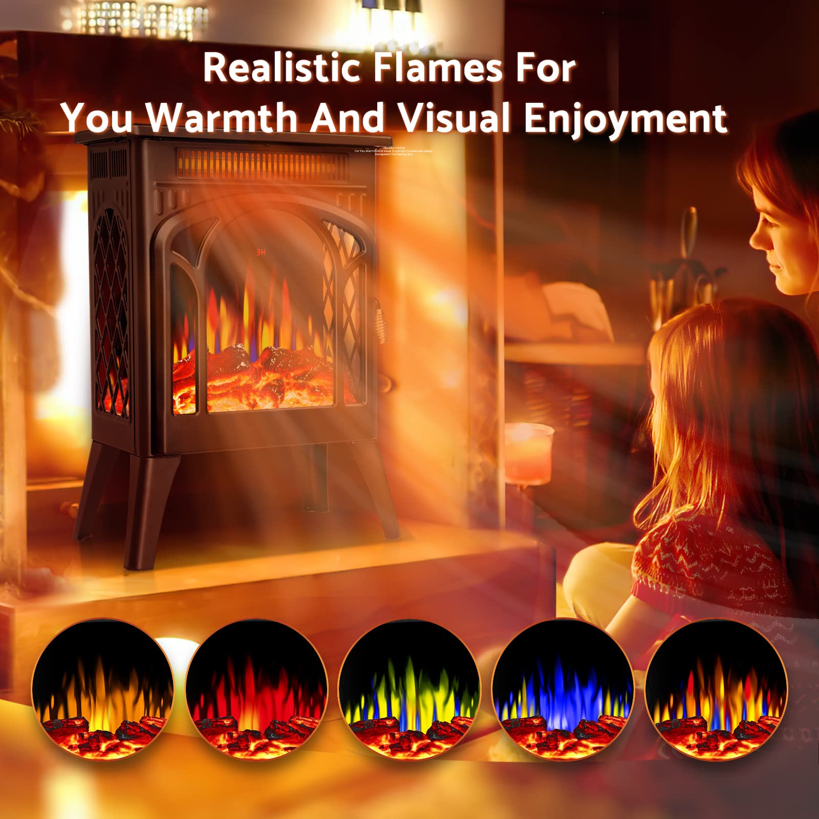 Electric Fireplace Heater 17inch Portable Electric Fireplace Heater Indoor,Black
