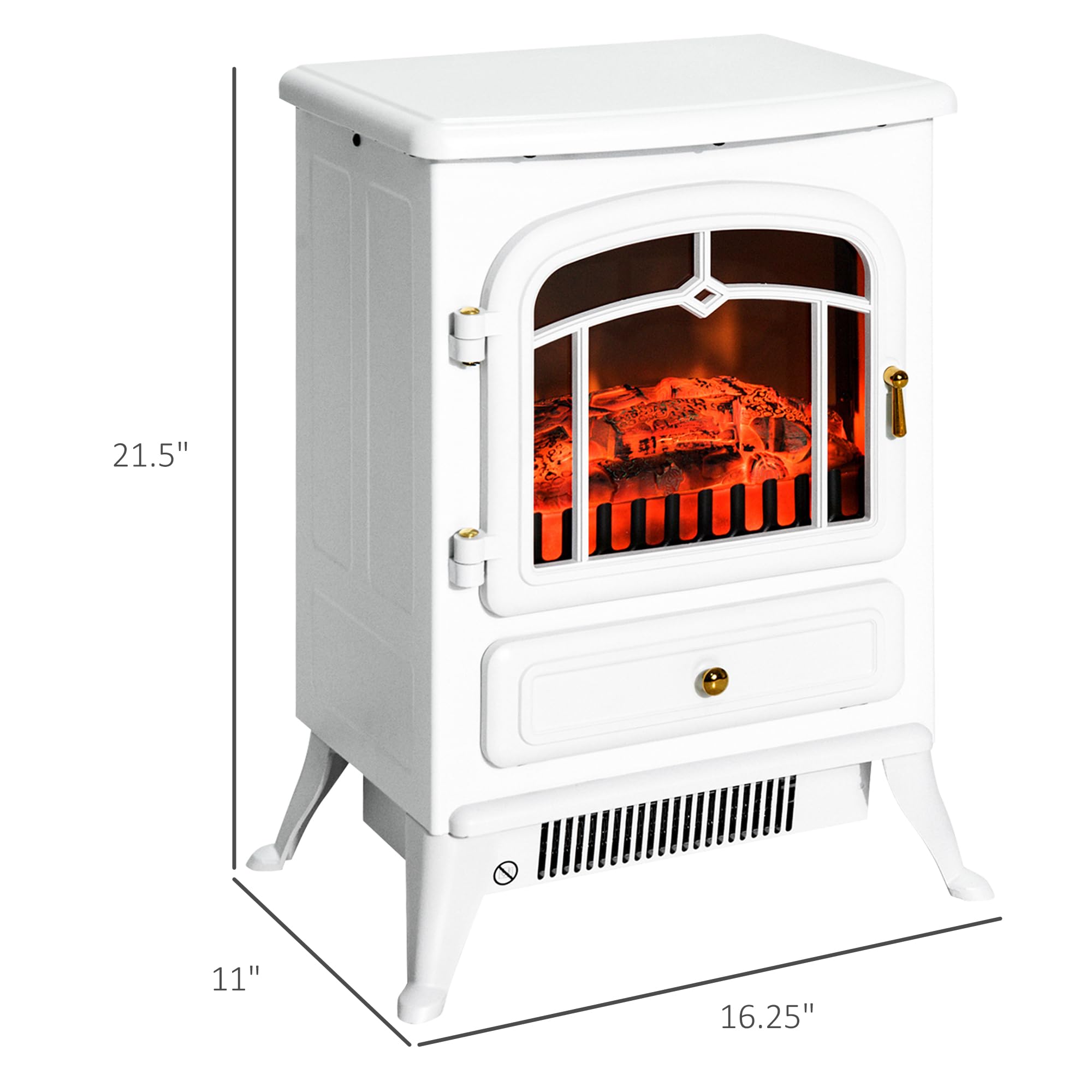 HOMCOM 22" Electric Fireplace Heater, Freestanding Fire Place Stove with Realistic LED Flames and Logs, and Overheating Protection, 750W/1500W, White