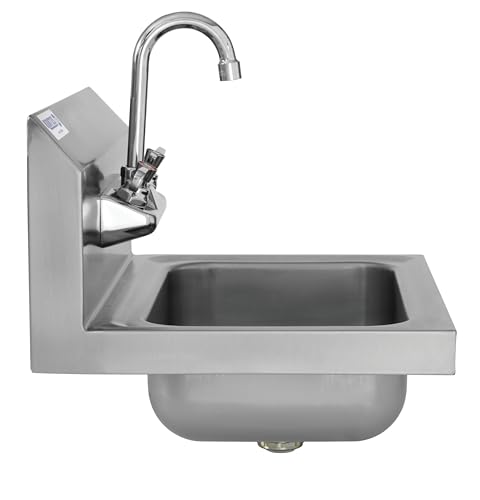 Kratos 28W-088 NSF Commercial Hand Sink with Gooseneck Faucet - 14"Wx10"Dx5"H Bowl