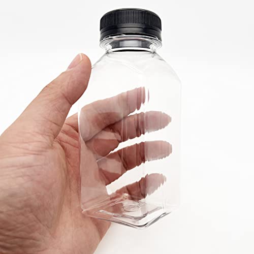 MYYZMY 3 Pcs 8 Ounce Plastic Juice Bottles, Reusable Bulk Beverage Containers for Juice, Milk and Other Beverages, Black lid
