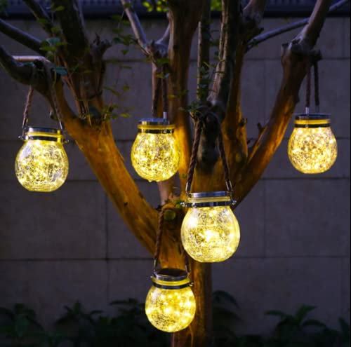 feiyan Solar Glass Lanterns Outdoor, Garden Solar Light Hanging Glass Jar Waterproof Lantern Table Lamps 30 LEDs for Balcony, Yard, Path,Home Decoration (Warm White)