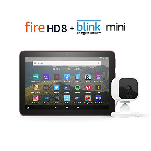 Fire HD 8 Smart Home Bundle including Fire HD 8 Tablet 32 GB Ad-Supported (Plum) with Blink Mini Camera