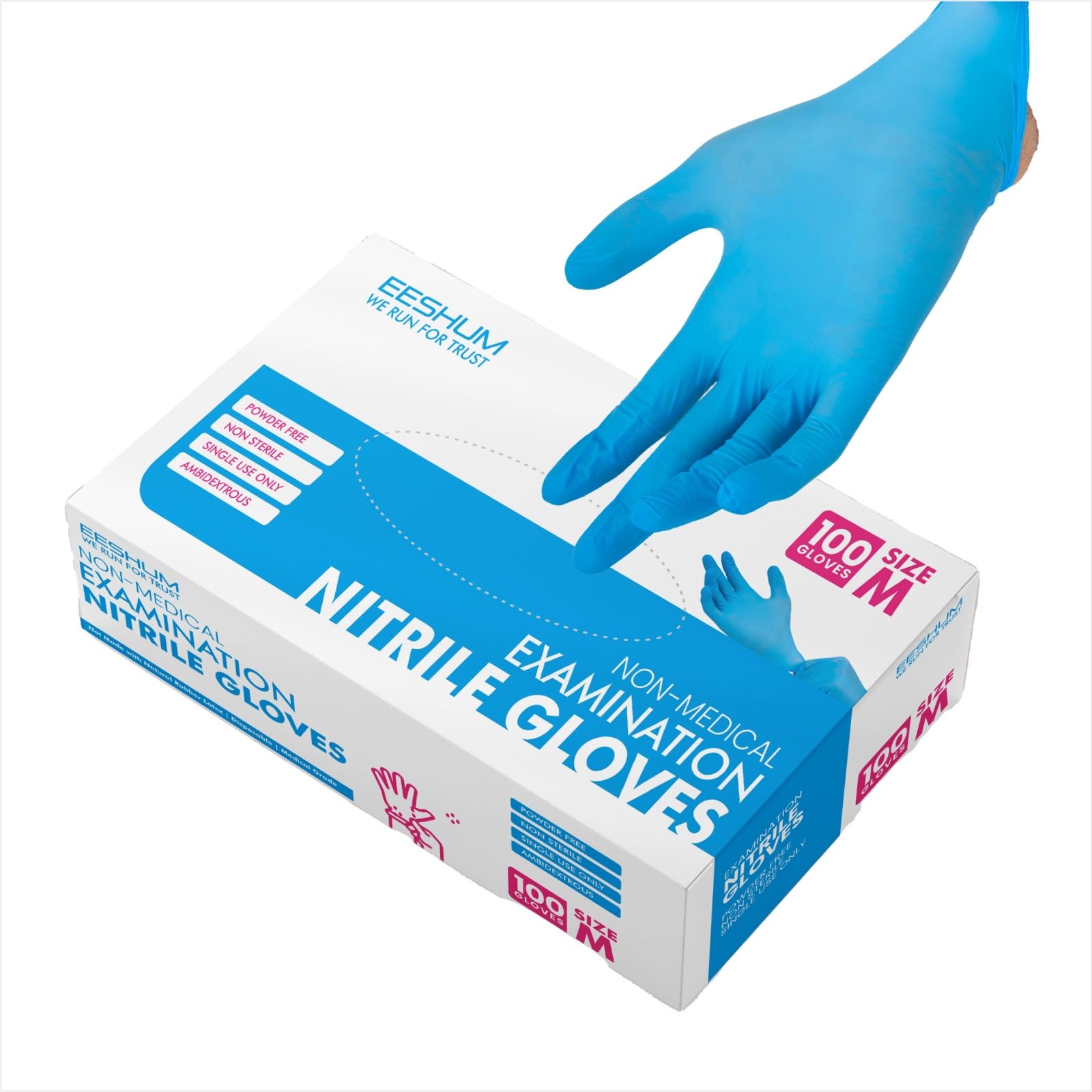 Eeshum Nitrile Gloves, 4mil-100 Count, Gloves Disposable Latex Free, Disposable Gloves for Household, Food safe (Large)