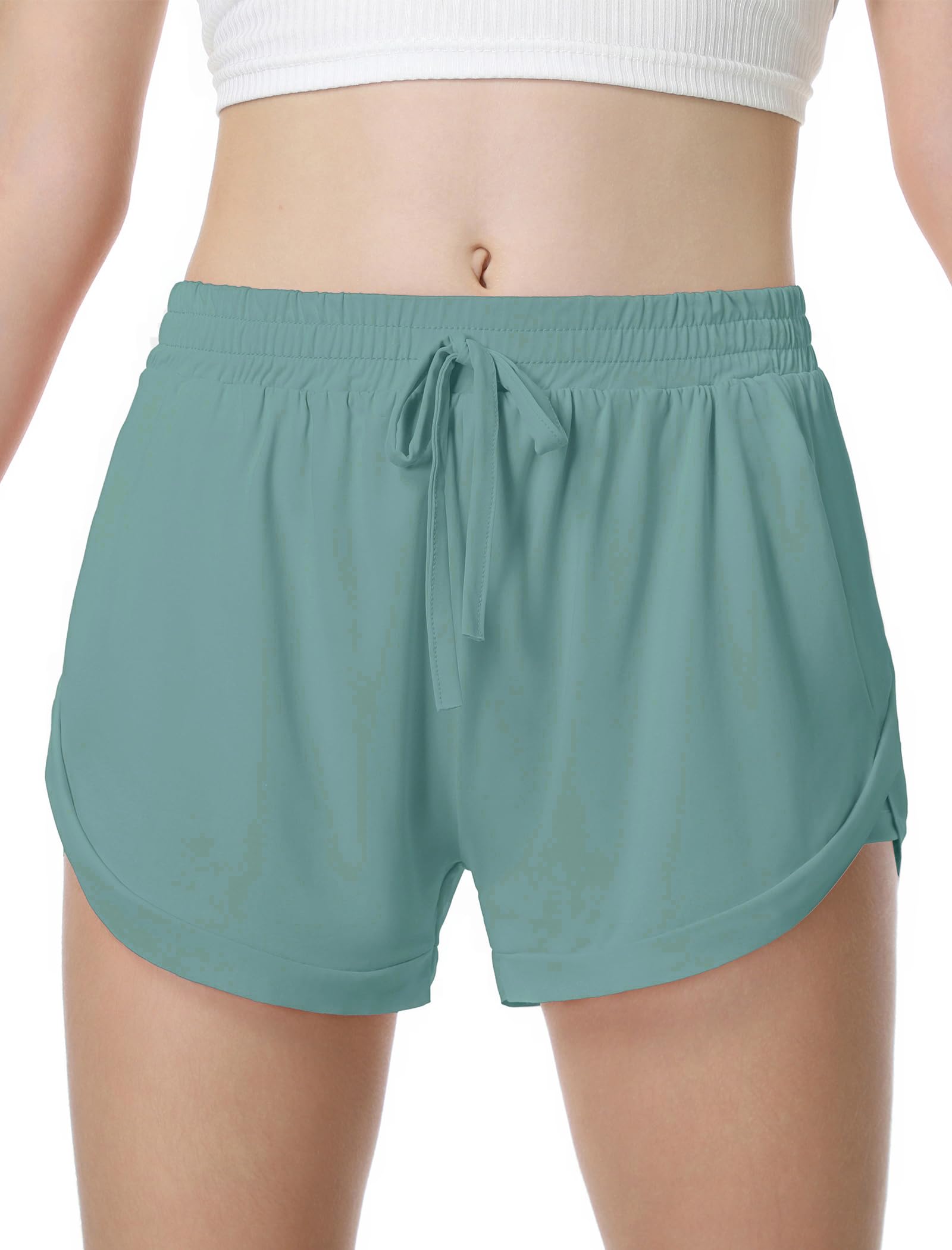 EXARUS Girls Athletic Shorts Running 2 in 1 Cheer Track Workout with Pockets Sports Dolphin for Kids Green 8Y