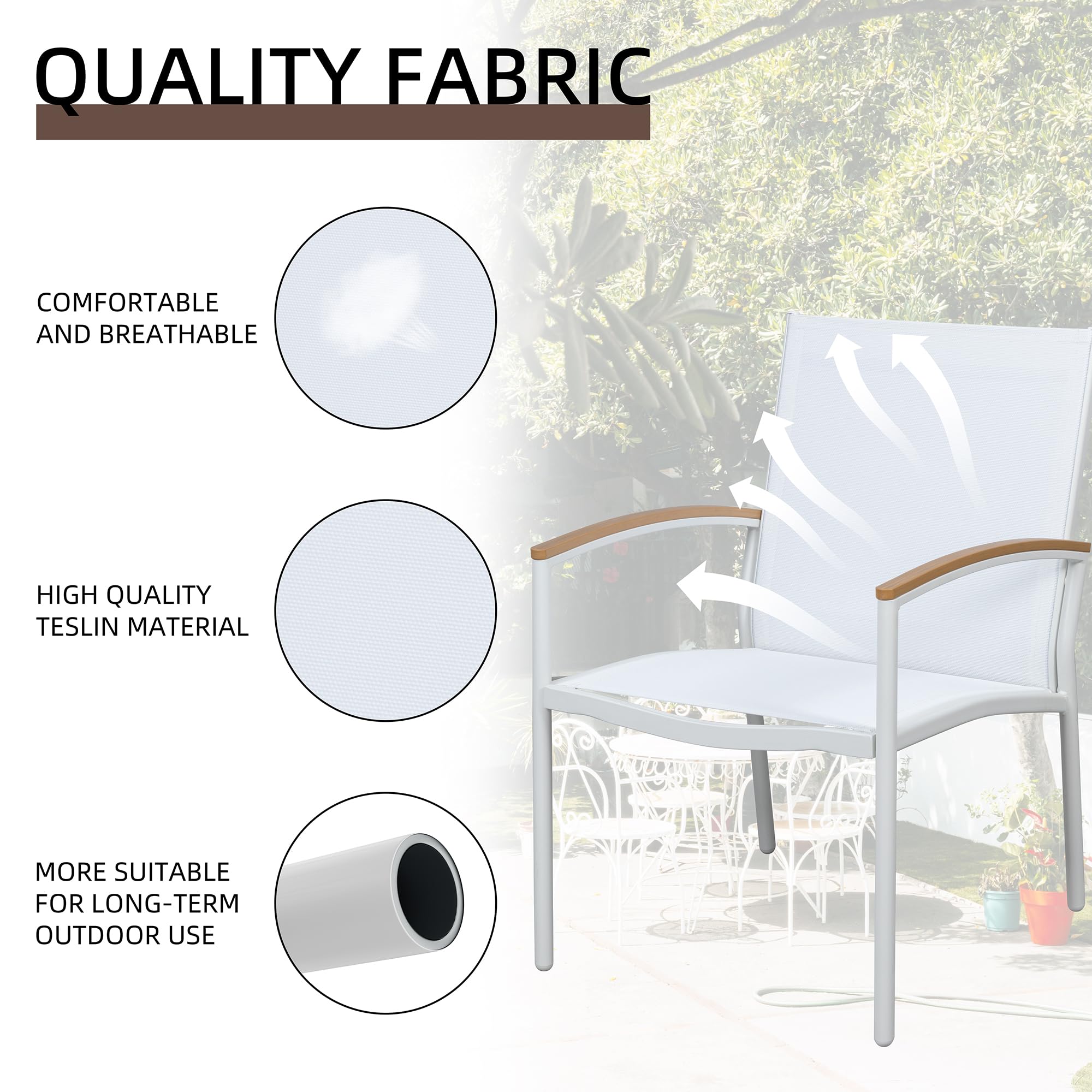 Shintenchi 3 Pieces Outdoor Patio Bistro Sets, Textilene Fabric Small Patio Furniture Set, Front Porch Chairs Conversation Set with Table for Lawn, Garden, Balcony, Poolside (White)