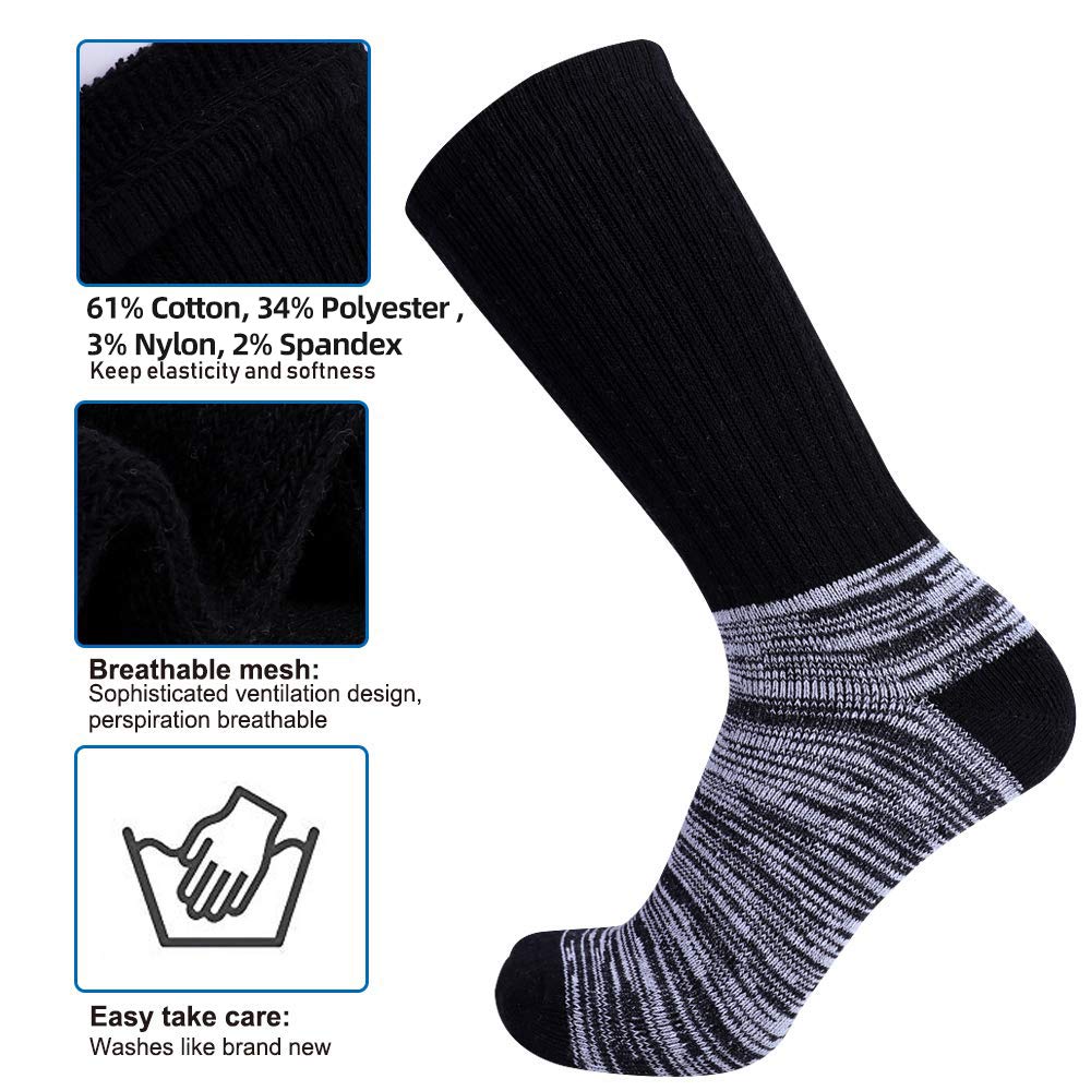 EnerWear-Coolmax 10P Pack Men's Cotton Thick Cushion Hiking Crew Boot Socks (10-13/Shoe: 6-12, Black Rib/Grey Foot)