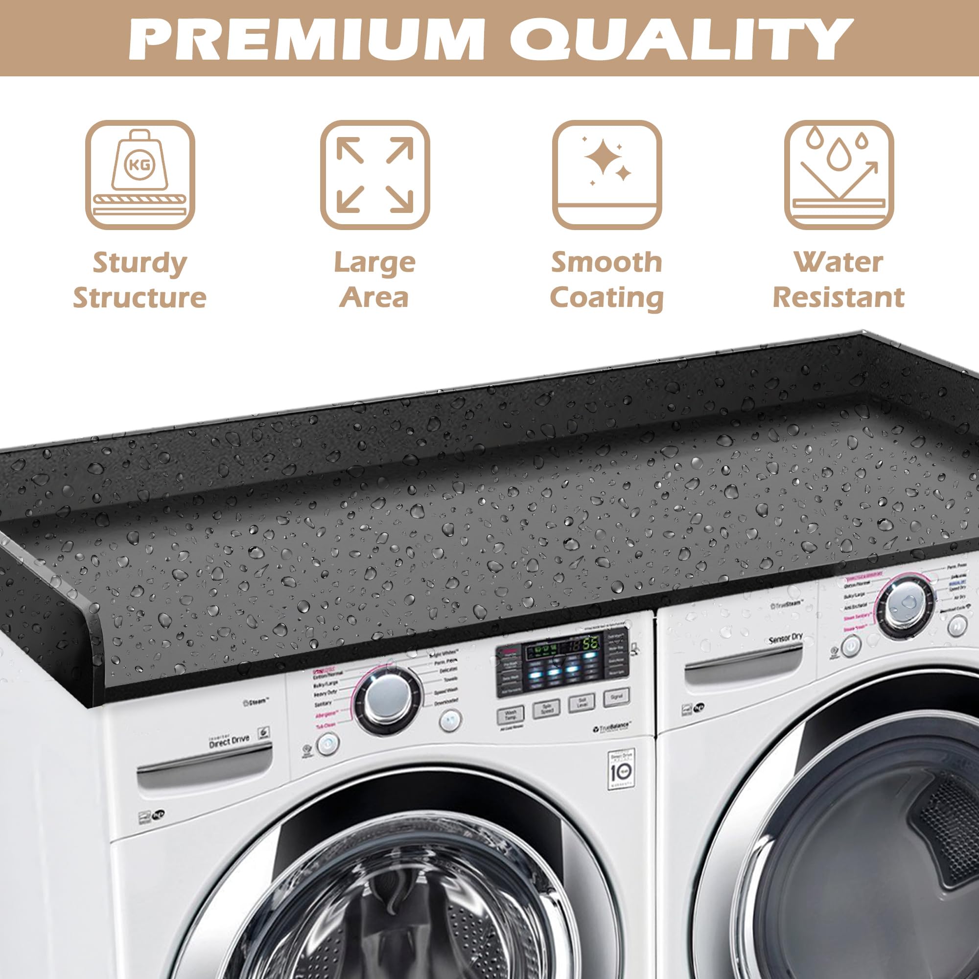 Royxen Washer Dryer Countertop Solid Wood with Polyester Coating, Laundry Countertop with Edge Rails - 27.5" Depth x 54" Width Laundry Room Organization (Oak)