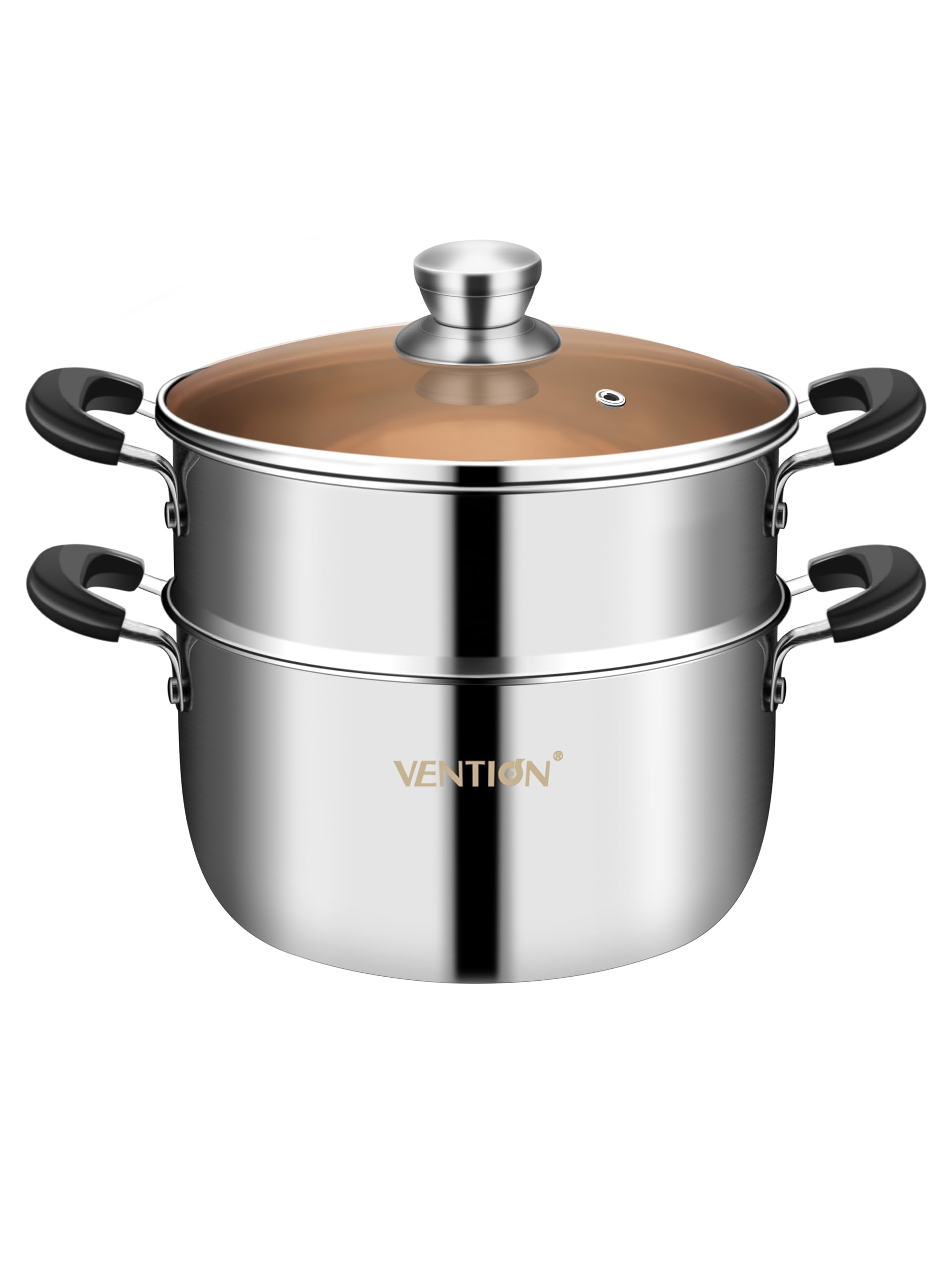 VENTION Small Vegetable Steamer 10.2 Inch, 5-Ply Thick Stainless Steel Steamer for Cooking, 5.8 QT Stove Top Steamer Pot, Steam Pot