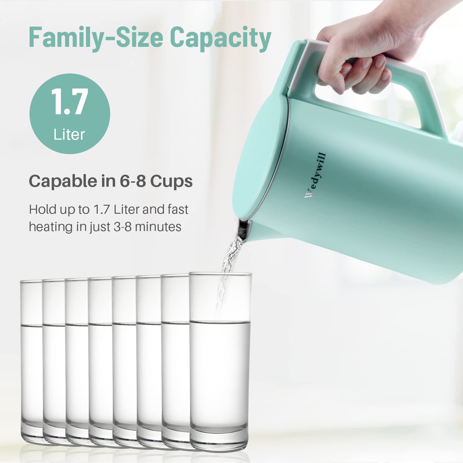 Electric Kettle,1.7 L 304 Stainless Steel Kettle Water Boiler,1200w Cordless Tea Kettle with Auto Shut-Off & Boil-Dry Protection,Fast Boiling Coffee Pot with BPA-Free Cool Touch Shell,LED Light - Blue