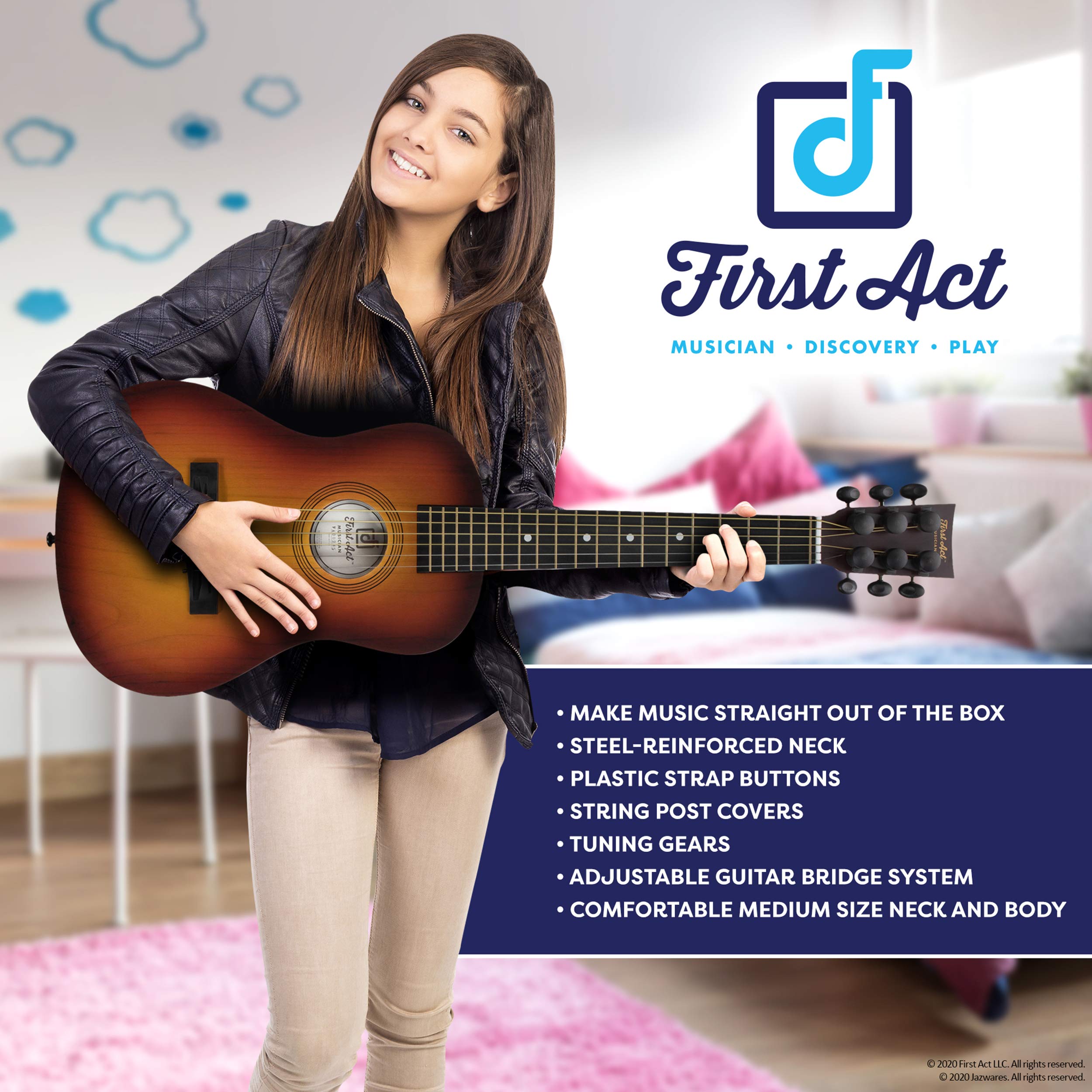 First Act Acoustic Sunburst Guitar, 30 Inch - Brass Acoustic Guitar Strings, Tuning Gear, String Post Covers, Steel-Reinforced Neck, Strap Buttons β Musical Instruments