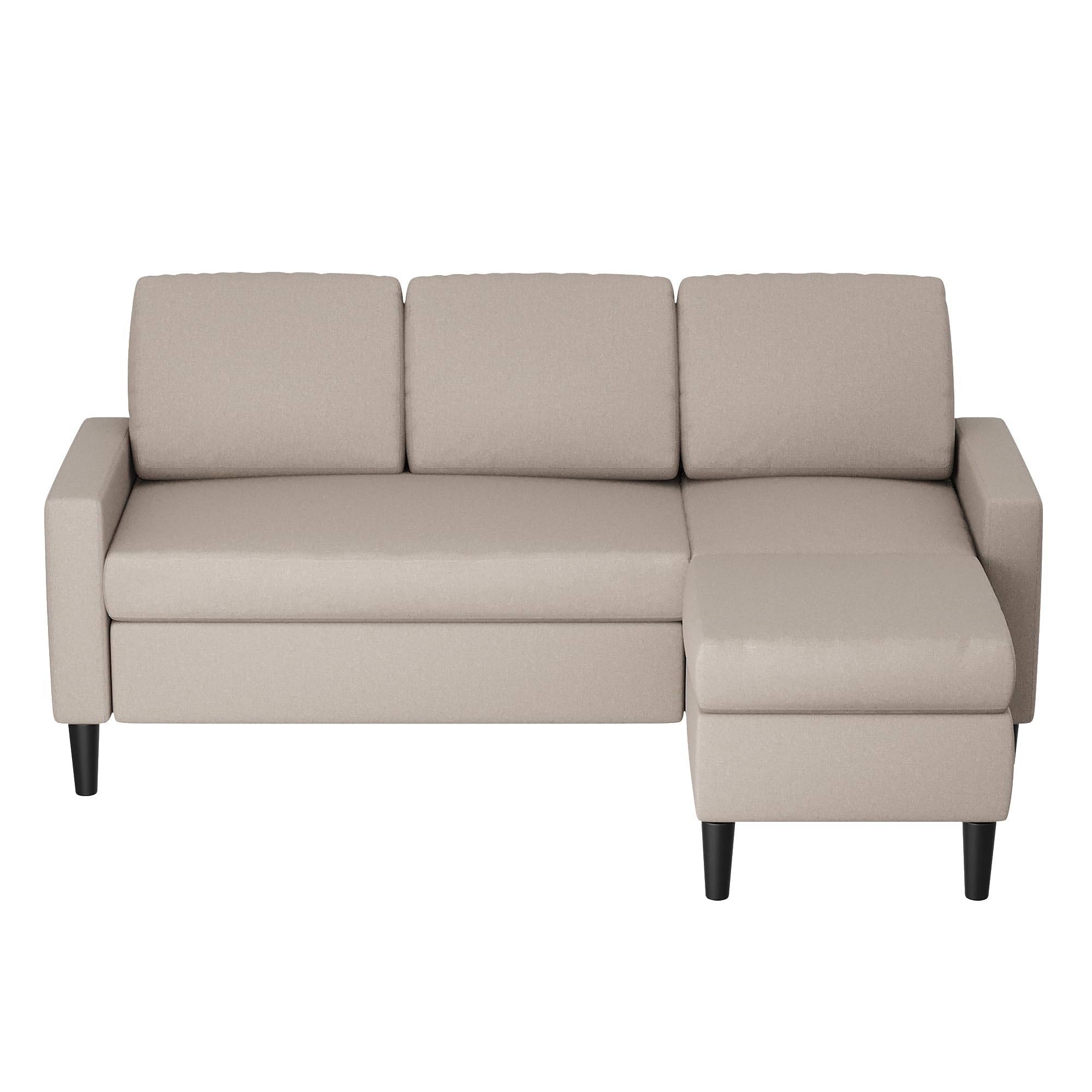 Shintenchi 74" Convertible Sectional Sofa Couch, Small 3-Seat L-Shaped Sofa with Modern Linen Fabric Upholstered, Space-Saving Sofa with Reversible Chaise for Living Room Apartment(Dark Beige)