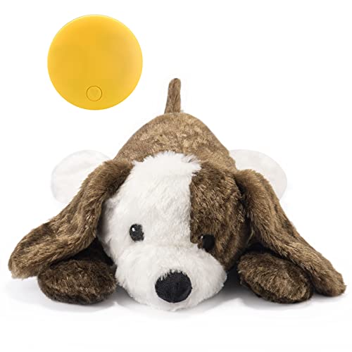 NA Extragele Heartbeat Toy Puppy Toy Heartbeat Stuffed Toy Dog Anxiety Toy Dog Behavioral Aid Toy for Pet Cuddle Comfort Soother Sleep Aid Calm,Dog Plush Toy with Heartbeat,White and Dark Brown
