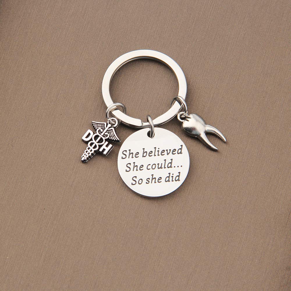 ENSIANTH Dental Hygienist Gifts She Believed She Could So She Did Keychain Dentist Jewelry Graduation Gift For DH (DH Keychain)