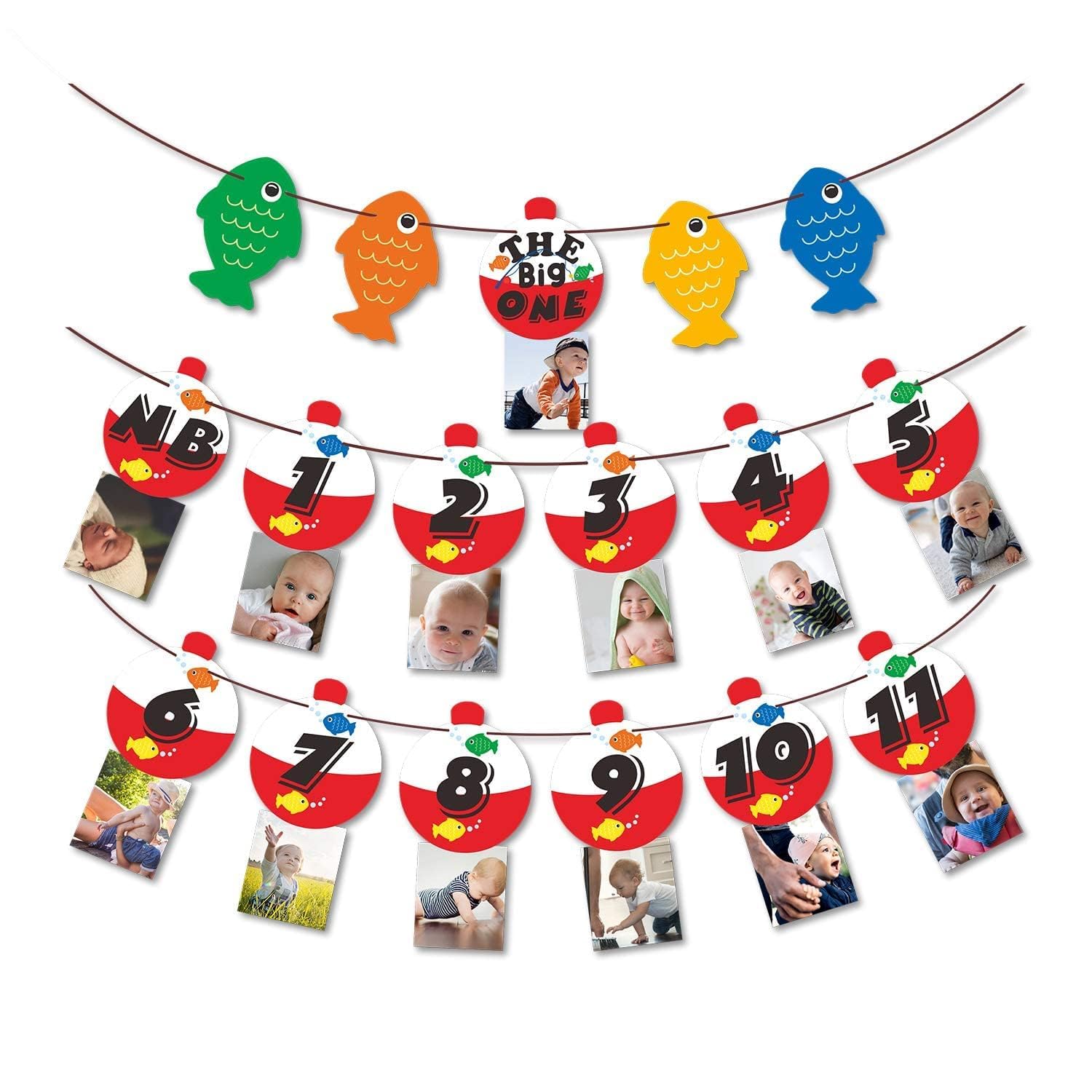 The Big One Bobber Gone Fishing Baby Monthly Photo Banner Little Fisherman Garland First Year Milestone Boys Photo Props Party Cake Smash Decoration Supplies