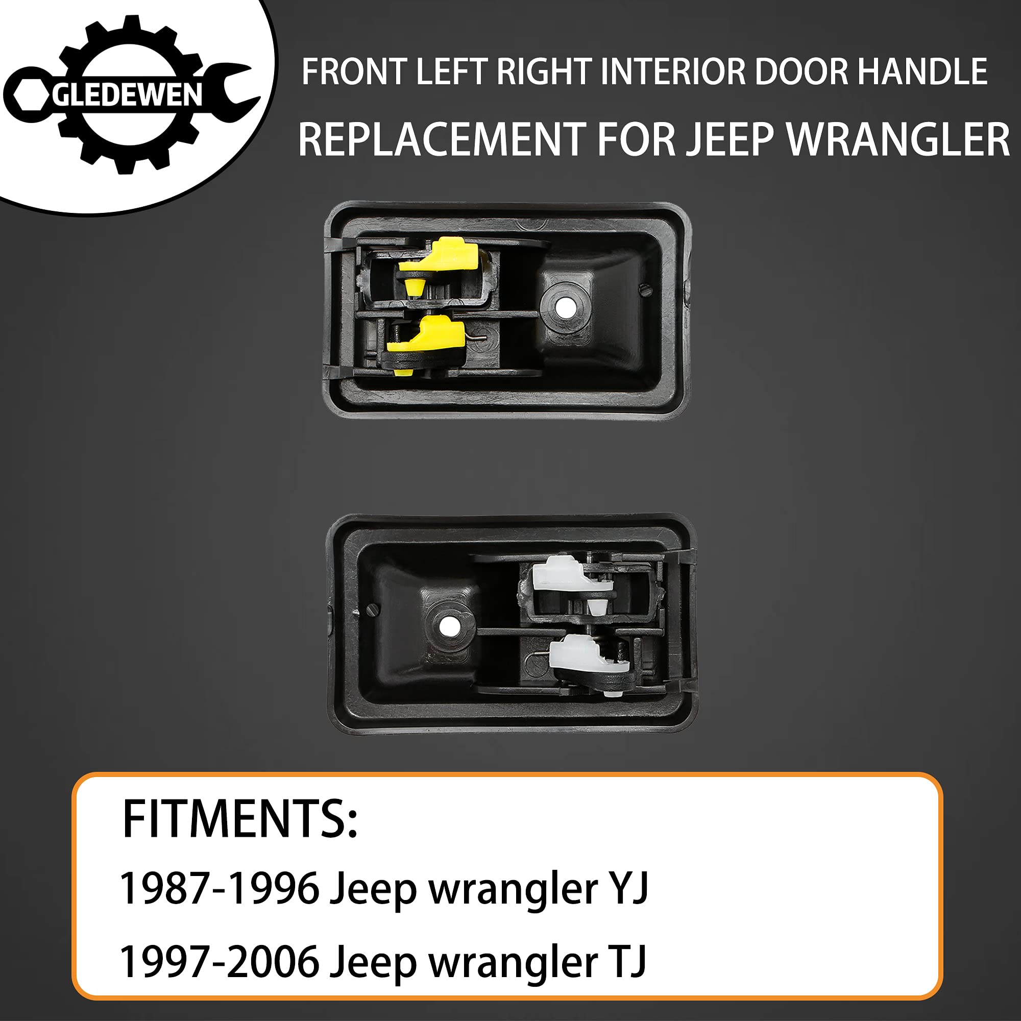 Gledewen Interior Door Handles (Pair), Compatible with Jeep Wrangler 1987-1996 YJ, 1997-2006 TJ, Inside Front Left Driver & Right Passenger Side | Replaces# 79540, 79541 Inner Handle Set