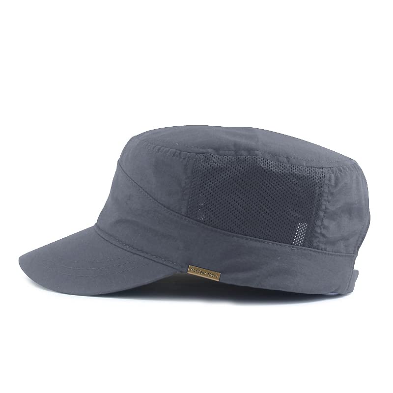 FASHIXD Mesh Military Cap Plus Size Hats for Men Summer XL Army Hats Quick Qry Short Bill Hat Cadet Cap (as1, Alpha, x_l, Dark Grey)