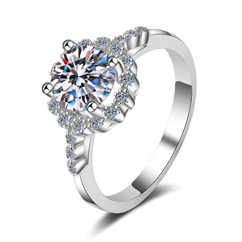 Halo Moissanite Engagement Ring, Wedding Band for Women, 1 Carat D Color VVS1 Round Brilliant Cut, S925 Sterling Silver with White Gold Plated for Women, Anniversary and Bridal Gift Ring Size 8