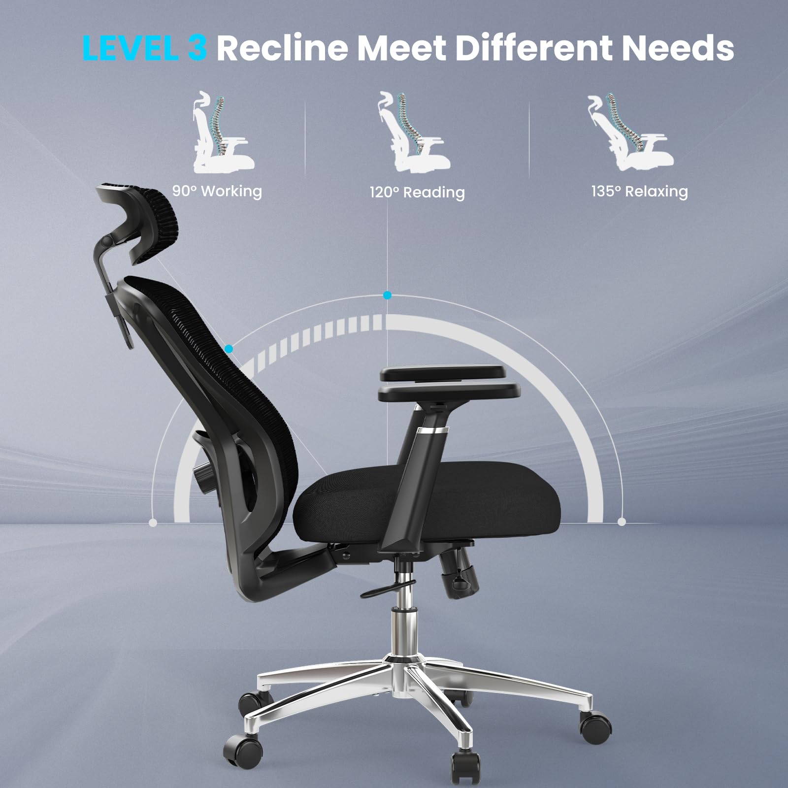 Farini Office Chair Ergonomic Desk Chair, High Back Office Chair with Wheels, Home Office Chair for Heavy People, Office Chair Adjustable Seat Depth, 3D Armrests and Adjustable Headrest, Black